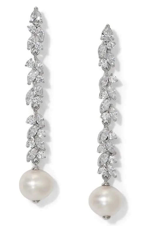Nadri Savannah Cubic Zirconia & Pearl Drop Earrings - Rhodium