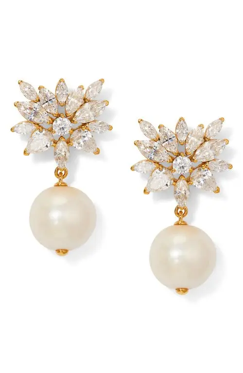 Nadri Cubic Zirconia & Pearl Drop Earrings - Gold