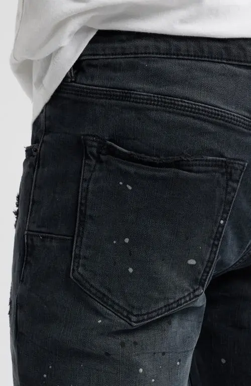 PURPLE BRAND Reflective Paint Rip & Repair Jeans