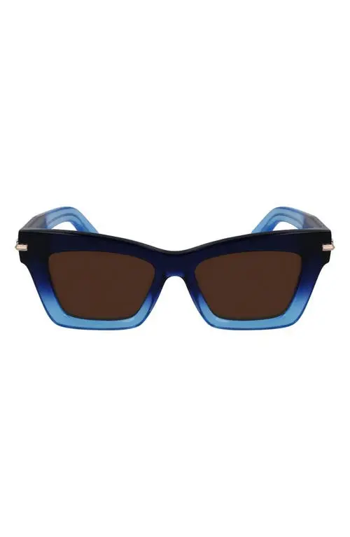 FERRAGAMO Prisma Modified Rectangular Sunglasses - Gradient Dark Blue Transparent