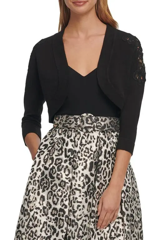 Eliza J Lace Detail Bolero Cardigan - Black