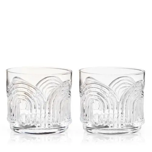 VISKI Deco Beau Crystal Lowball Tumblers Set Of 2 - Clear