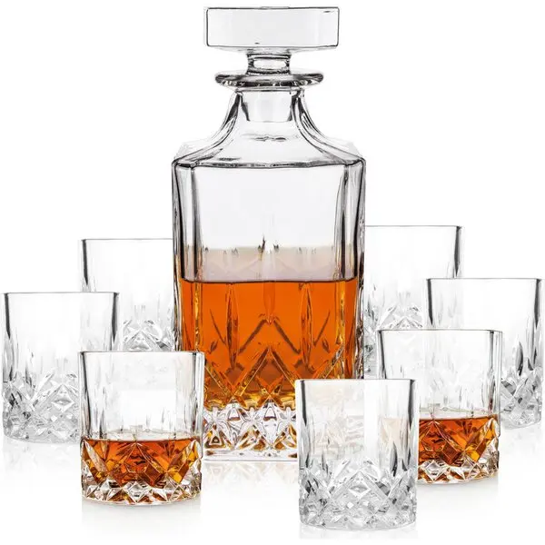 VISKI Admiral Decanter And Lowball Glass Set - Clear