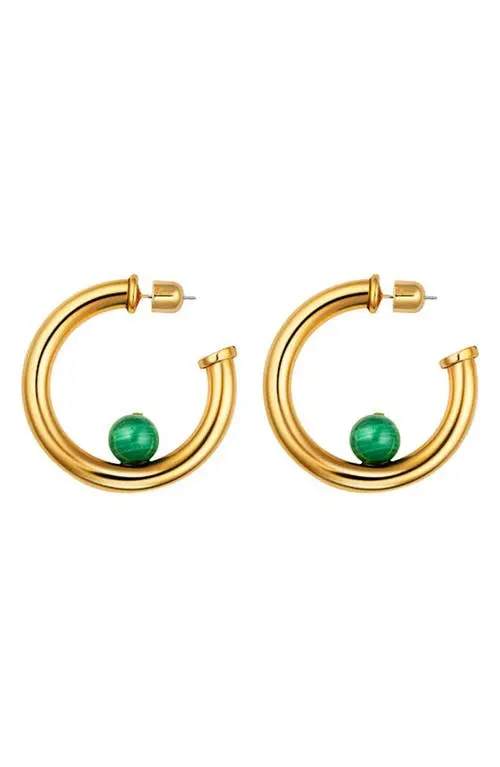 CHRISTINA CARUSO Malachite Medium Hoop Earrings - 14k Gold