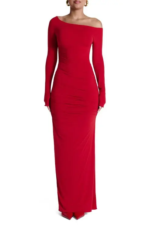 Naked Wardrobe Ruched Off The Shoulder Maxi Dress - Red