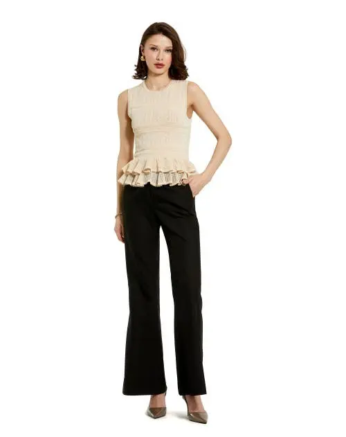 Mac Duggal Sleeveless Knit Top With Ruffle Hem