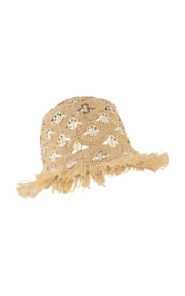Rabanne Embellished Raffia Bucket Hat - Neutral