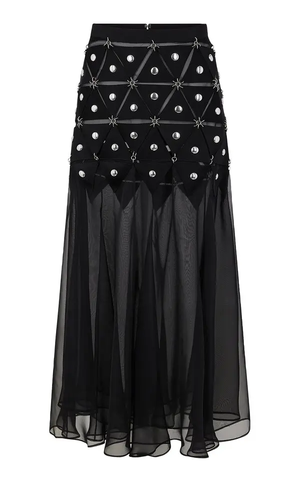 Rabanne Studded Cutout Mesh Midi Skirt