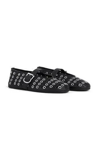 Alaïa Biker Leather Ballet Flats - Black