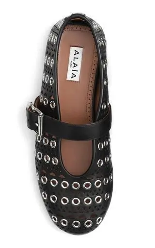 Alaïa Biker Leather Ballet Flats - Black