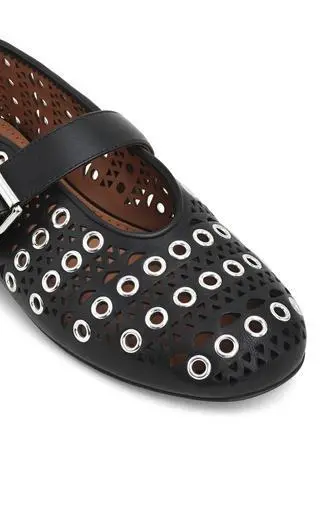 Alaïa Biker Leather Ballet Flats - Black