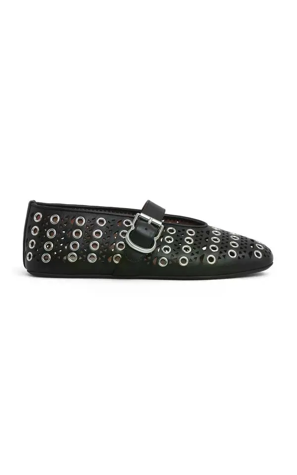 Alaïa Biker Leather Ballet Flats - Black