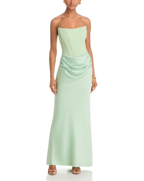 Aqua Long Strapless Scuba Gown - Honeydew