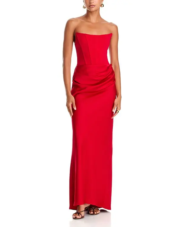 Aqua Long Scuba Strapless Gown - Red