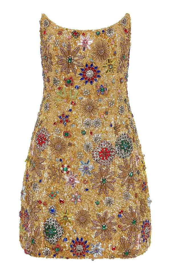Rachel Gilbert Francesca Embellished Tulle Mini Dress - Gold | Editorialist