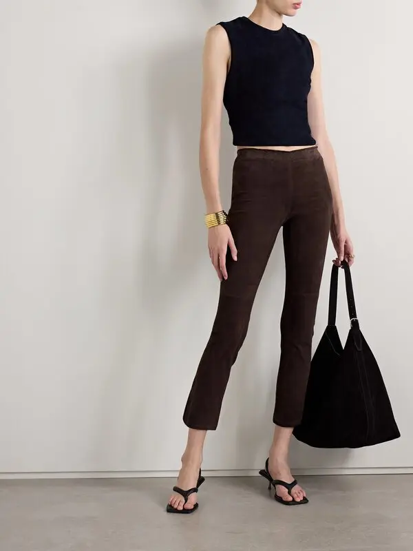 Stouls Jp Twenty Cropped Suede Flared Leggings - Brown