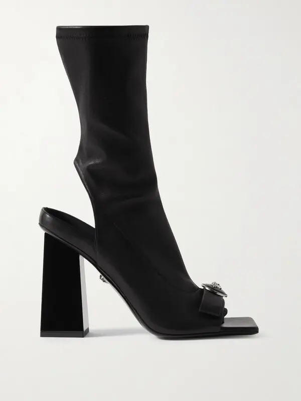 Versace Ribbon Embellished Leather Ankle Boots