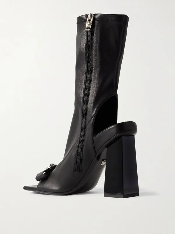 Versace Ribbon Embellished Leather Ankle Boots