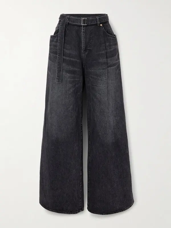 Sacai Belted High-rise Wide-leg Jeans - Black