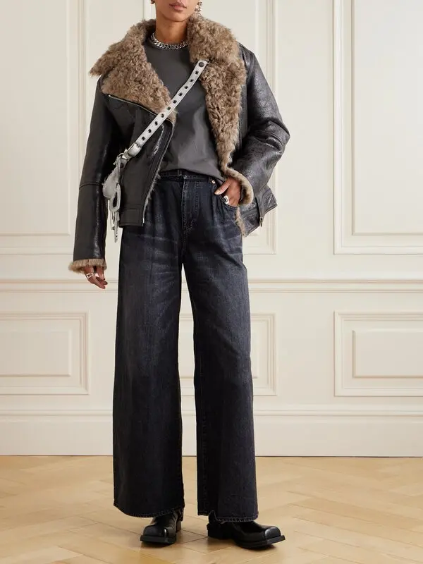 Sacai Belted High-rise Wide-leg Jeans - Black