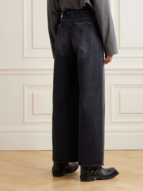 Sacai Belted High-rise Wide-leg Jeans - Black