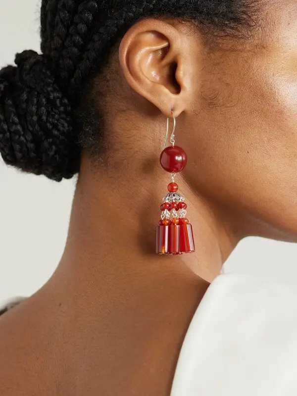 SOPHIE BUHAI Flamenco Silver Carnelian Tasseled Earrings - Red