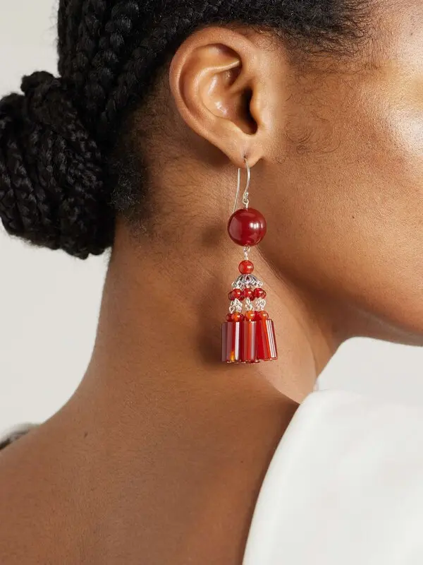 SOPHIE BUHAI Flamenco Silver Carnelian Tasseled Earrings - Red