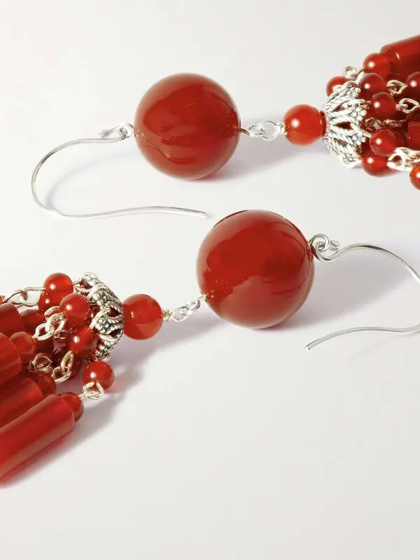 SOPHIE BUHAI Flamenco Silver Carnelian Tasseled Earrings - Red
