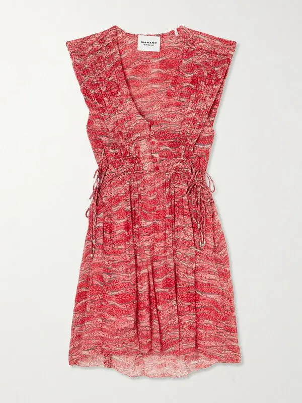 MARANT ETOILE Anawa Tie-detailed Gathered Printed Crepon Mini Dress