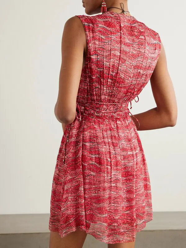 MARANT ETOILE Anawa Tie-detailed Gathered Printed Crepon Mini Dress