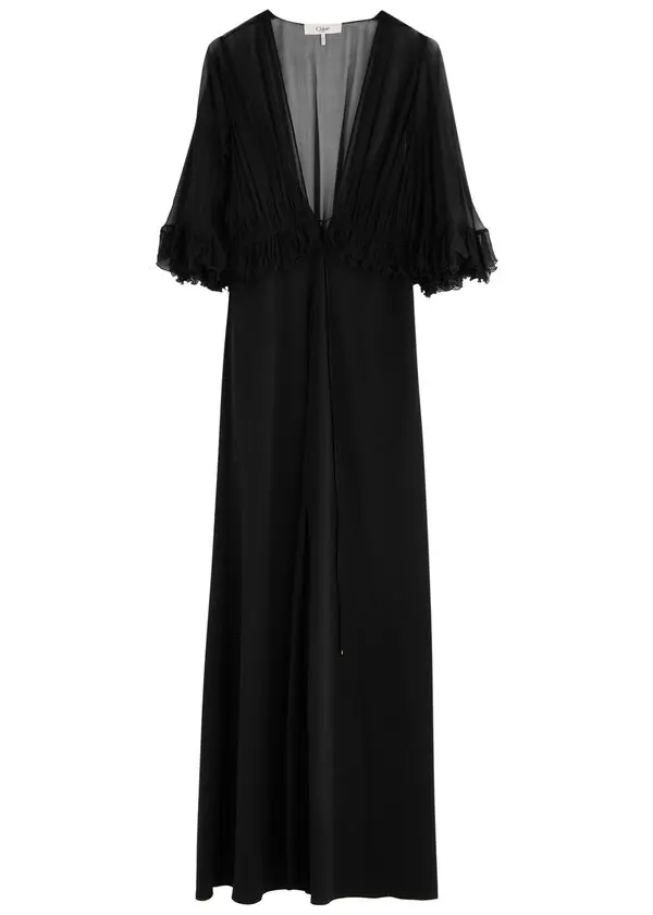 Chloé Ruffled Silk-Chiffon And Crepe Maxi Dress Black 60% Off