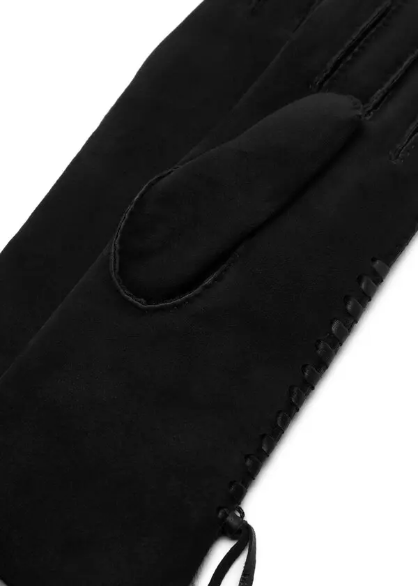 AGNELLE Mia Lace-up Shearling Gloves - Black