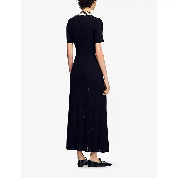 knit midi dress beige The Viscose Knit Polo Midi Dress