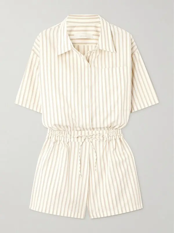 Faithfull The Brand Faia Striped Cotton-poplin Playsuit - Off-white