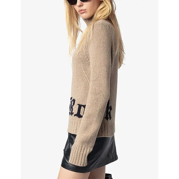 Zadig&Voltaire Nalma Text-intarsia Merino Wool Jumper - Oatmeal