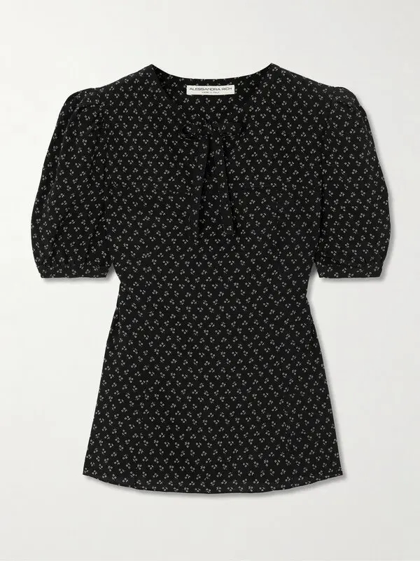 Alessandra Rich Bow-detailed Floral-print Silk Blouse
