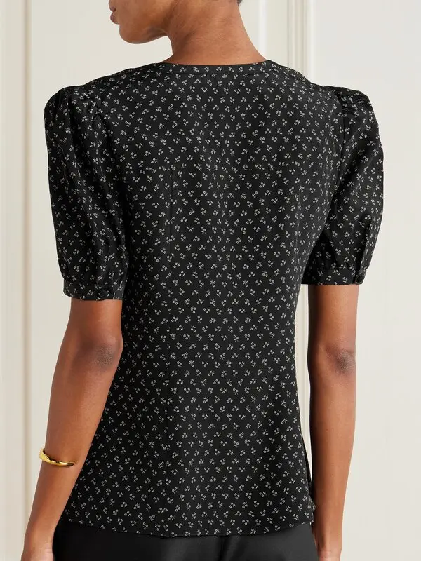 Alessandra Rich Bow-detailed Floral-print Silk Blouse