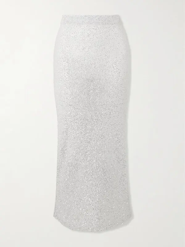 Alessandra Rich Sequin-embellished Metallic Knitted Maxi Skirt