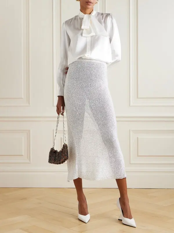 Alessandra Rich Sequin-embellished Metallic Knitted Maxi Skirt