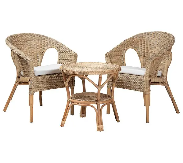 BAXTON STUDIO Abbey Natural Brown Antique Rattan 3-piece Livi G Room Set - One-color