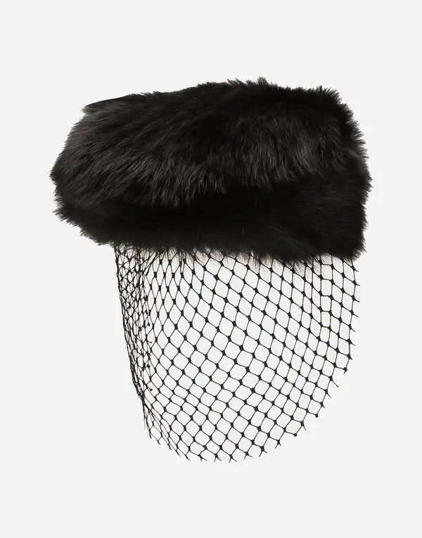 Dolce & Gabbana Shearling Cap With Veil - Black
