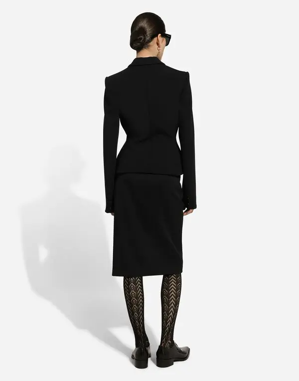 Dolce & Gabbana Calf-length Wool Gabardine Skirt With Slit - Black