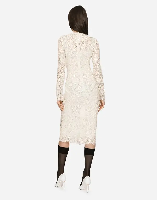 Dolce & Gabbana Long-Sleeved Stretch Lace Dress - White | Editorialist