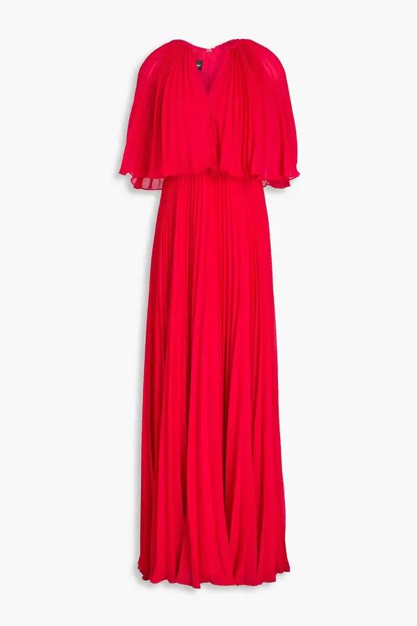 Buy Zac Posen Cape-effect Pleated Chiffon Gown - Red At 49% Off