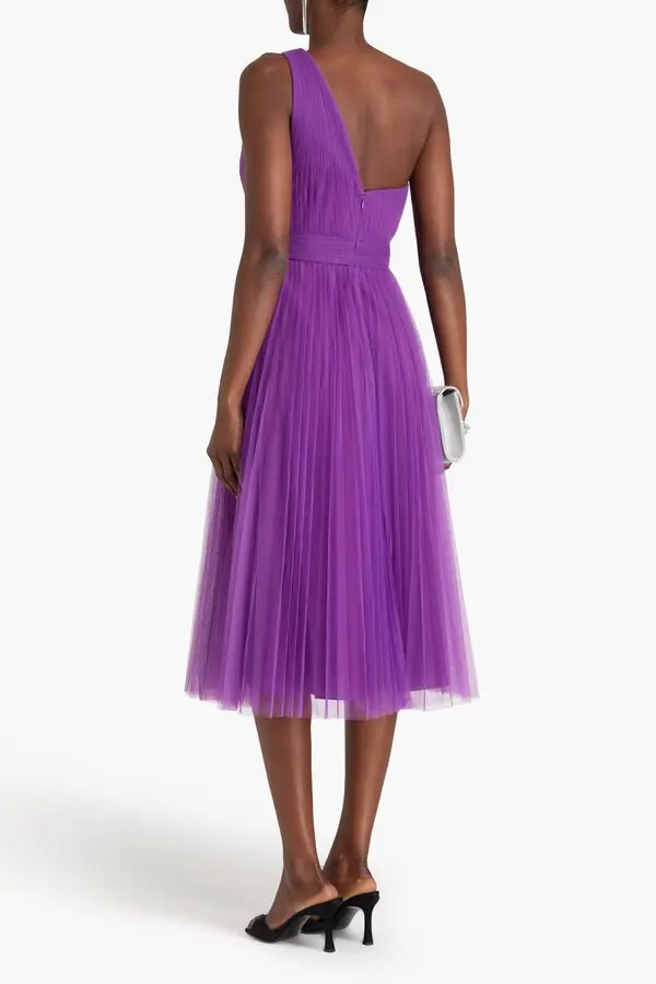 Zac Posen One-shoulder Tulle Midi Dress