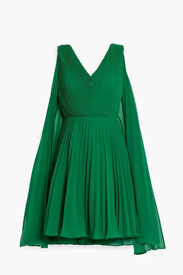 Zac Posen Cape-effect Pleated Chiffon Mini Dress