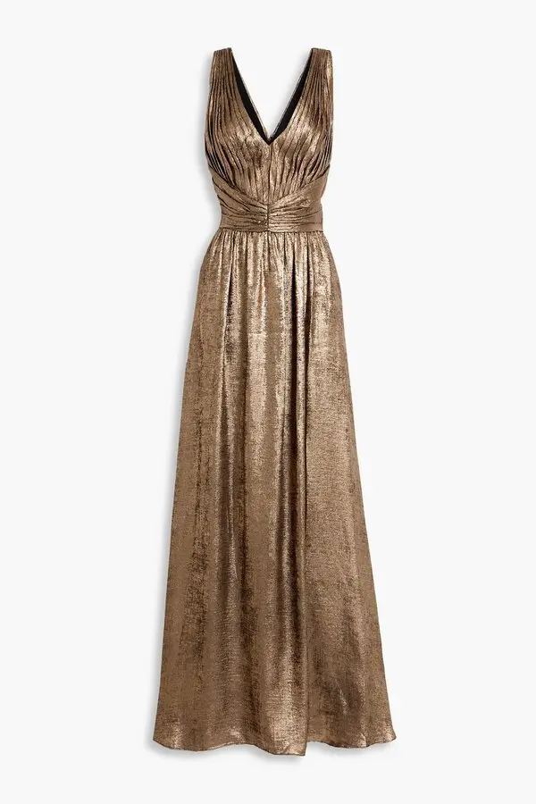 Zac Posen Pleated Metallic Georgette Gown