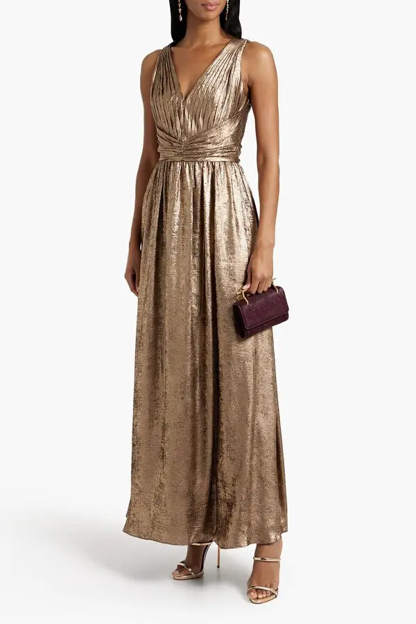 Zac Posen Pleated Metallic Georgette Gown
