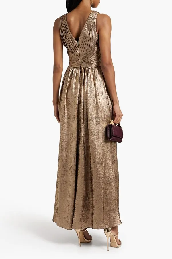 Zac Posen Pleated Metallic Georgette Gown