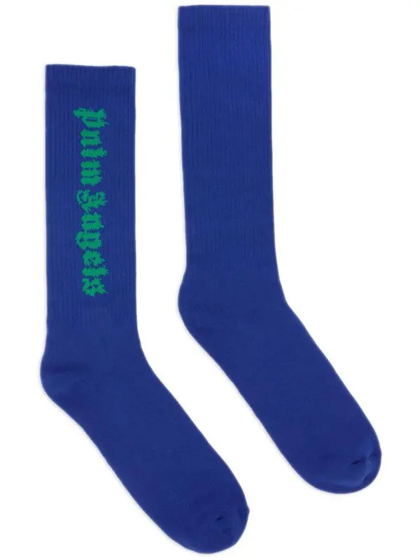Palm Angels Logo-flames Socks - Blue